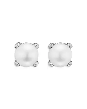 David Yurman Pearl And Diamond Stud Earrings - Silver