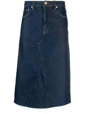 GANNI Heavy Raw-cut Hem Denim Midi Skirt