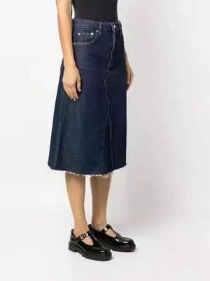 GANNI Heavy Raw-cut Hem Denim Midi Skirt