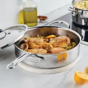 HESTAN Probond Luxe 3.5 Quart Professional Clad Stainless Steel Saute Pan With Lid