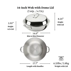 HESTAN Probond Luxe 14 Professional Clad Stainless Steel Wok With Dome Lid