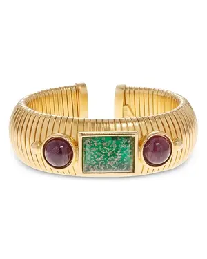 BEN-AMUN Mixed Stone Textured Cuff Bracelet - Gold