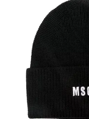 MSGM Logo-embroidered Ribbed Beanie - Black