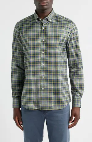 Scott Barber Check Prep Cotton Twill Button-down Shirt - Hunter