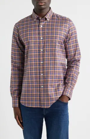 Scott Barber Check Prep Cotton Twill Button-down Shirt - Navy