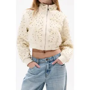 AZALEA WANG Embellished Cropped Bomber Jacket
