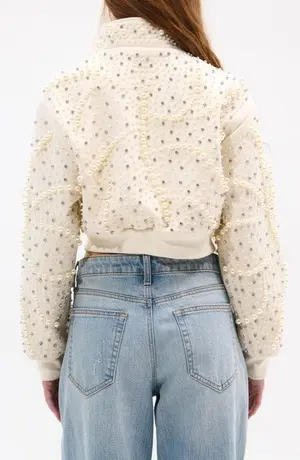 AZALEA WANG Embellished Cropped Bomber Jacket