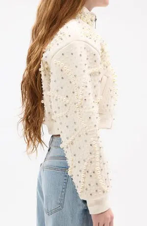 AZALEA WANG Embellished Cropped Bomber Jacket