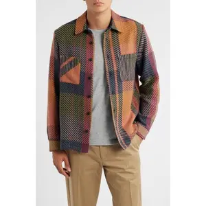 WAX LONDON Whiting Tempo Exploded Plaid Cotton Blend Button-up Overshirt