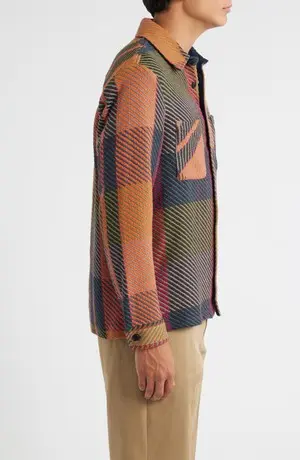 WAX LONDON Whiting Tempo Exploded Plaid Cotton Blend Button-up Overshirt