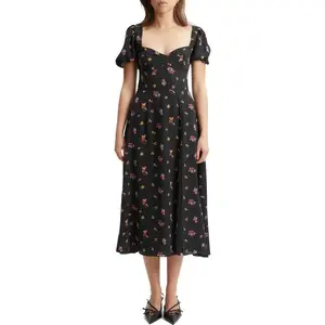 Women's Puff Sleeve Floral Midi Dresses