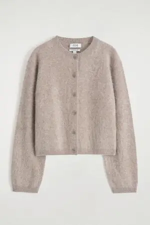 Cos Brushed Cashmere Crew-neck Cardigan - Beige