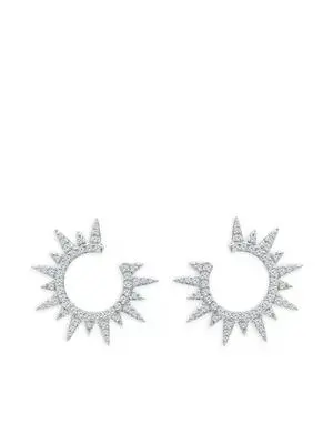 GRAZIELA 18k White Gold Starburst Diamond Earrings - Silver