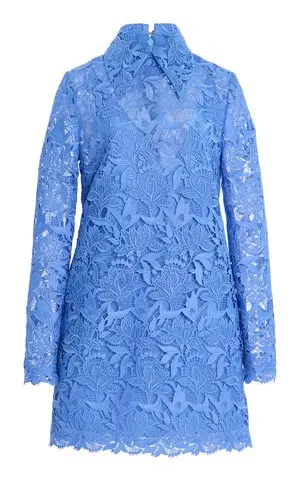 Carolina Herrera Lace Mini Shirt Dress - Light Blue