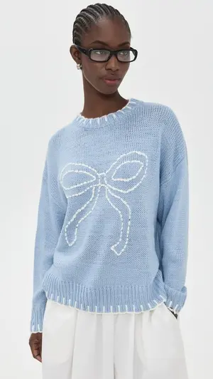 BAILEY ROSE Embroidered Bow Knit Sweater