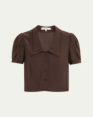 FRAME Silk Sailor Blouse - Coffee