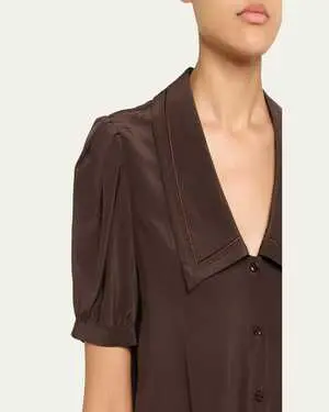 FRAME Silk Sailor Blouse - Coffee