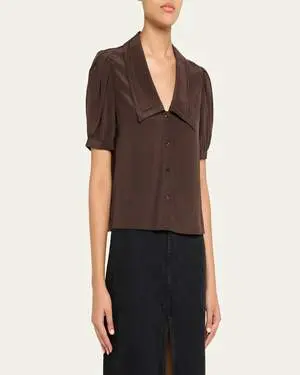 FRAME Silk Sailor Blouse - Coffee