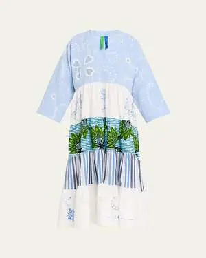 Rianna + Nina Ooak Kendima Volant Tiered Patchwork Midi Dress