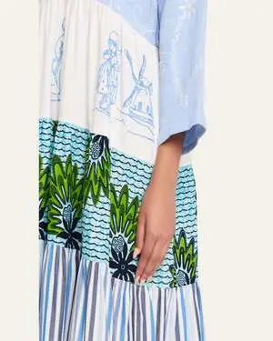 Rianna + Nina Ooak Kendima Volant Tiered Patchwork Midi Dress