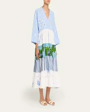 Rianna + Nina Ooak Kendima Volant Tiered Patchwork Midi Dress