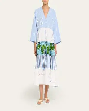 Rianna + Nina Ooak Kendima Volant Tiered Patchwork Midi Dress