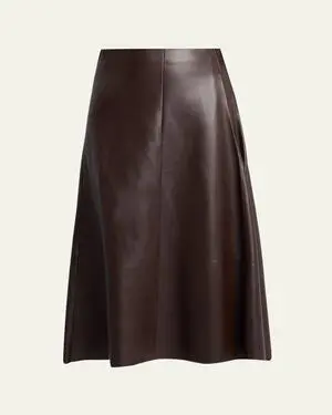 THE ROW Hedora Leather Midi Skirt - Brown