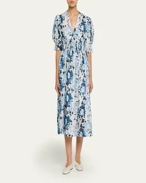 Hannah Artwear Sophia Floral Cotton Silk Midi Dress