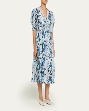 Hannah Artwear Sophia Floral Cotton Silk Midi Dress