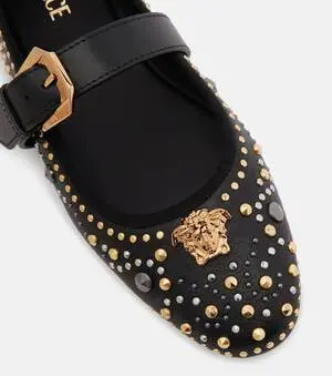 Versace La Medusa Leather Mary Jane Flats