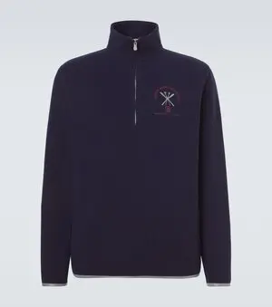 Brunello Cucinelli Cashmere And Cotton-blend Half-zip Sweatshirt - Blue
