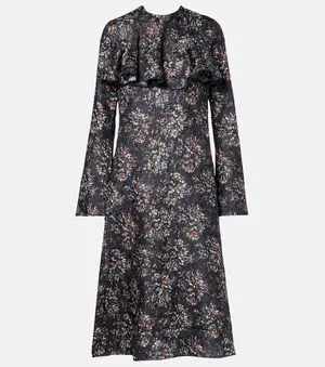 GANNI Floral Ruffled Midi Dress - Black