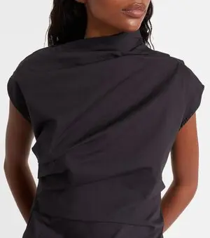 GANNI Ruched Cotton-blend Top - Black