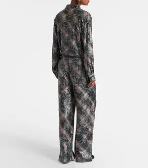 Dries Van Noten Checked Sequined Palazzo Pants - Green