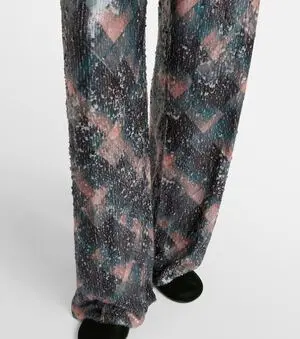 Dries Van Noten Checked Sequined Palazzo Pants - Green