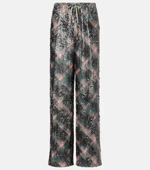 Dries Van Noten Checked Sequined Palazzo Pants