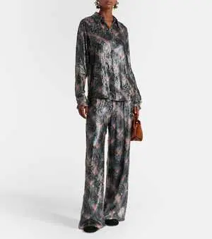 Dries Van Noten Checked Sequined Palazzo Pants