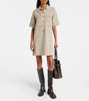 Veronica Beard Madden Knitted Wool Polo Dress - Beige