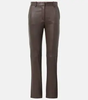 JOSEPH Coleman Slim Leather Pants - Brown