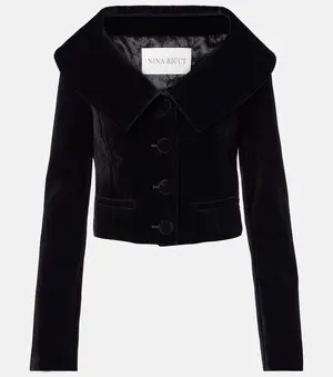Nina Ricci Cropped Cotton Velvet Jacket - Black