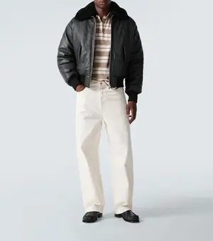 Ami Shearling-trimmed Leather Bomber Jacket - Black