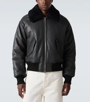 Ami Shearling-trimmed Leather Bomber Jacket - Black