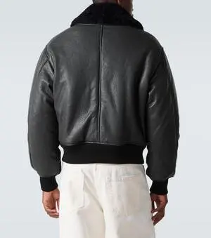 Ami Shearling-trimmed Leather Bomber Jacket - Black