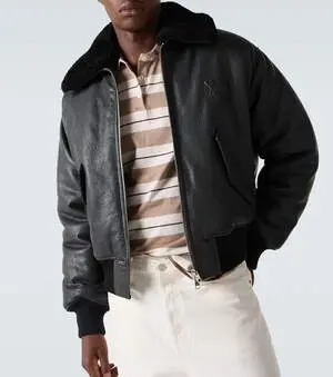 Ami Shearling-trimmed Leather Bomber Jacket - Black