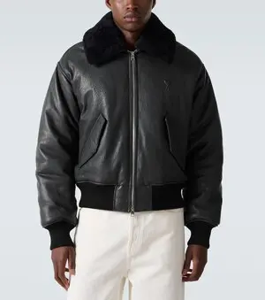 AMI Paris Shearling-trimmed Leather Bomber Jacket - Black