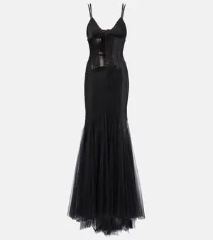 David Koma Sequined Tulle And Satin Gown - Black