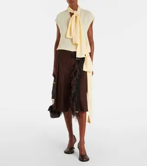 Plan C Asymmetric Tie-neck Blouse - Yellow