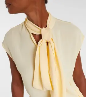 Plan C Asymmetric Tie-neck Blouse - Yellow