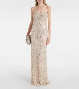 SELF-PORTRAIT Sequined Floral Maxi Dress