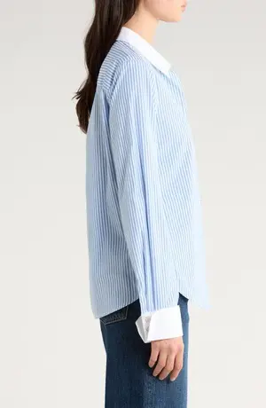FAVORITE DAUGHTER Striped Cuffed Statement Shirt - Blue/white Stripe